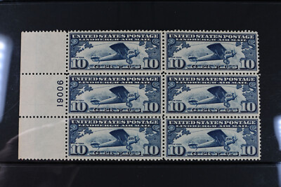 USA Scott # C10 Plate Block of 6 F-VF OG Hinged 10c Air Mail Stamps US ...