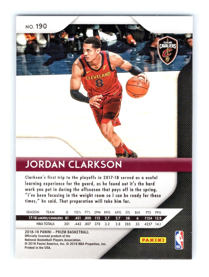 2018-19 Panini Prizm Basketball #190 Jordan Clarkson Cleveland ...