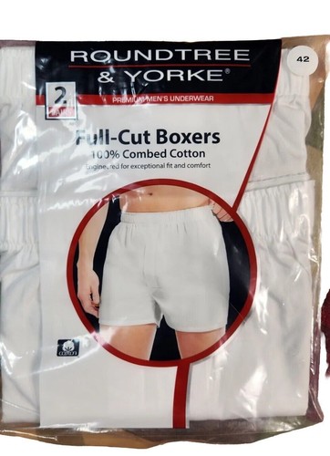Roundtree & Yorke Mens Size 42 Full-Cut White Boxer Shorts 2 pairs New ...