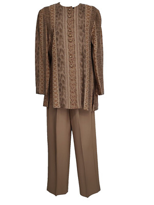 R & M Richards Woman Petite Brown Pants Set Size 6P Button Front Jacket ...