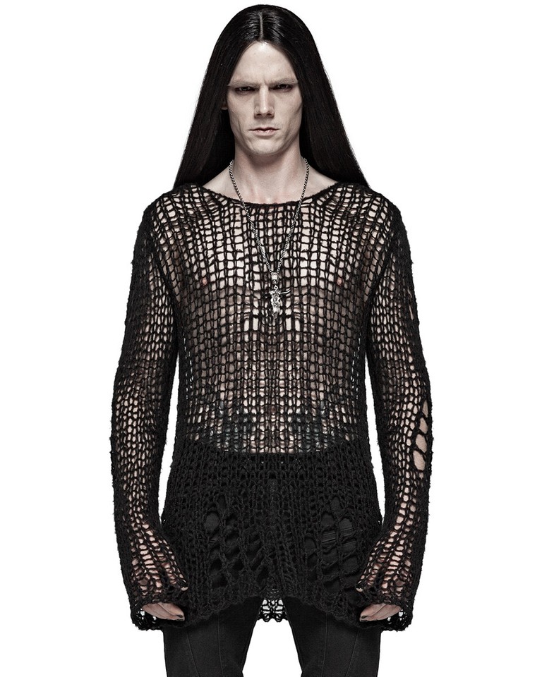 Punk Rave Mens Shredded Knit Sweater Top Black Goth Grunge Dieselpunk ...