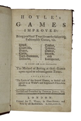 1779 EDMOND HOYLE'S GAMES IMPROVED Sports WHIST Chess CRICKET Tennis | eBay