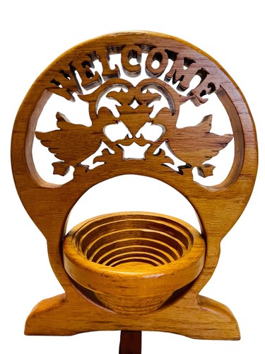 Hand Crafted Wood 3D Stand Up Welcome Sign w Mini Tilt Basket Key ...