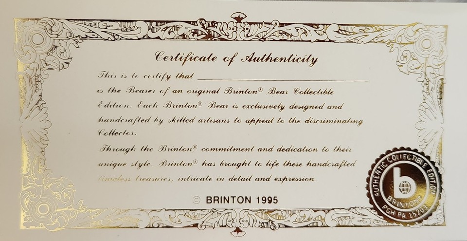 Collectible Brinn's Brinton Natty Bear Plush Handcrafted Ring Bearer ...