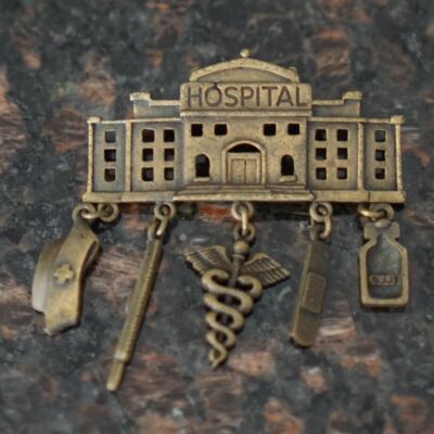 Vintage Brooch - Brass Hospital Charms Dangle Hinged | eBay