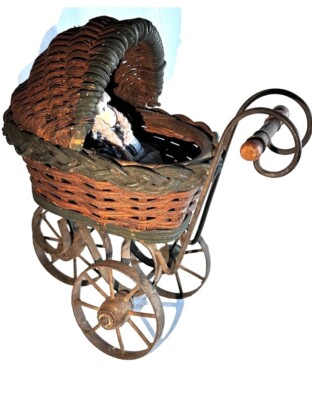 Vtg Victorian Style Baby Doll Carriage Buggy Stroller Metal, Wicker ...