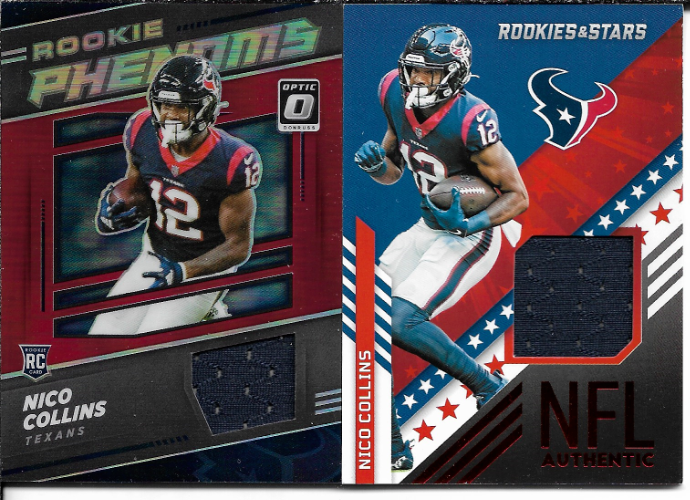Nico Collins 2 Card Relic Lot with 2021 Optic Rookie Phenoms & 2022 R+S ...