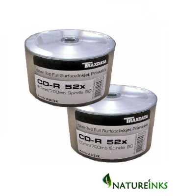 100 Traxdata Inkjet Printable Silver CD-R 52x 700MB 80 min Ritek Blank ...