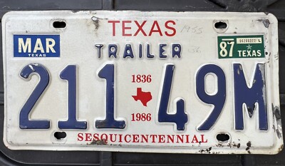 1987 87 TEXAS TX TRAILER SESQUICENTENNIAL LICENSE PLATE “211 49M” | eBay
