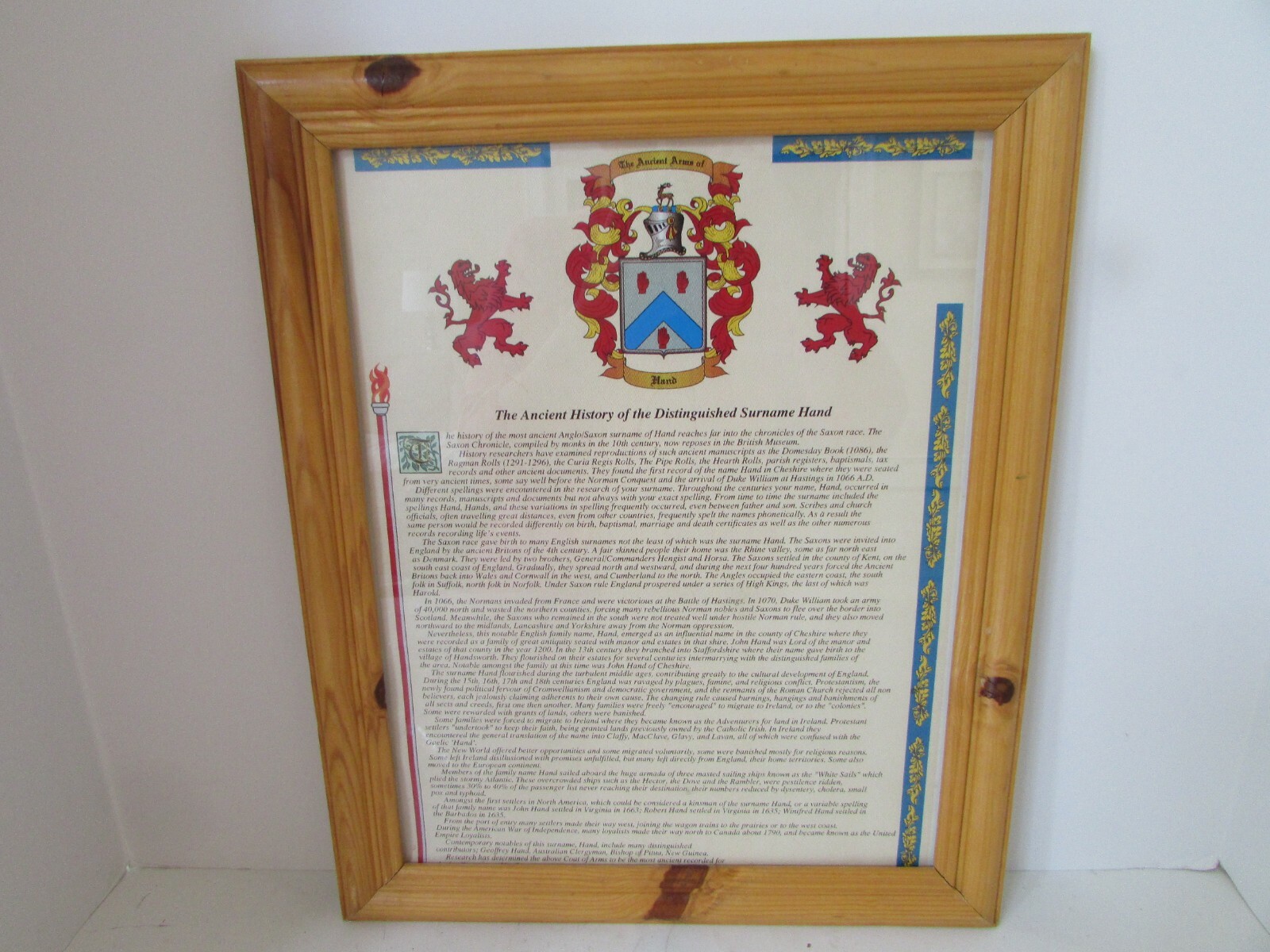 THE HALL OF NAMES INC. HISTORY OF SURNAME HAND PRINT & CERTIFICATE NO ...