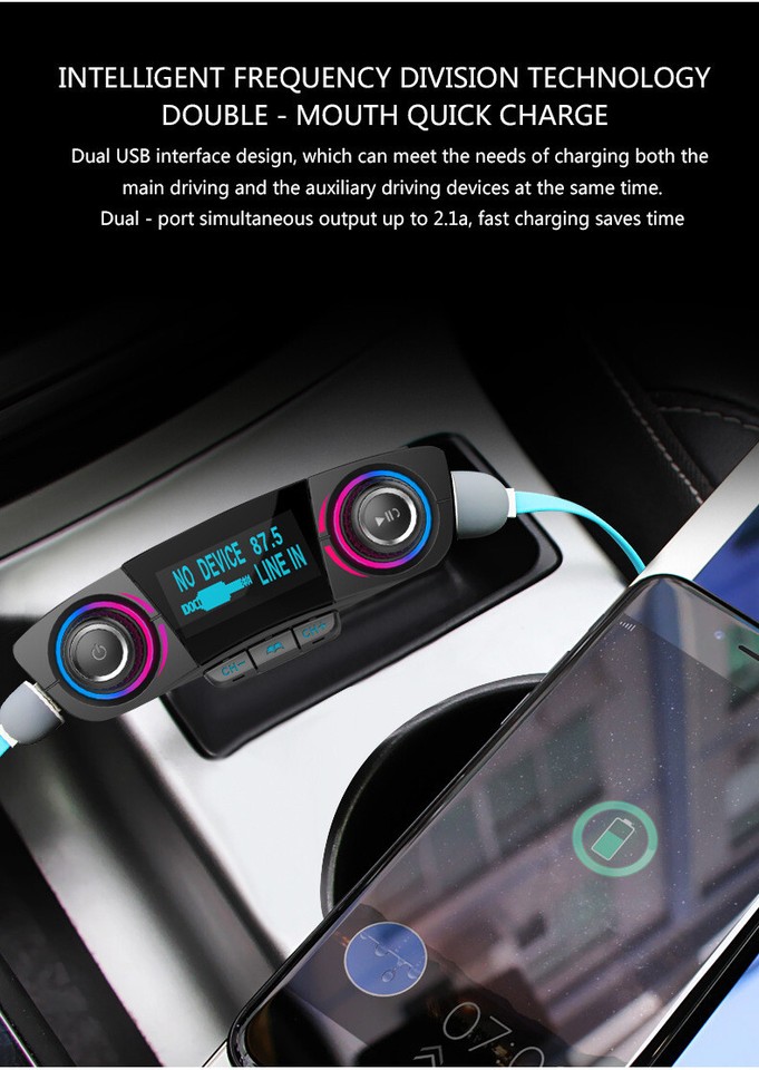 Bluetooth Wireless Car MP3 FM Transmitter AUX Audio Stereo Adapter 2 ...