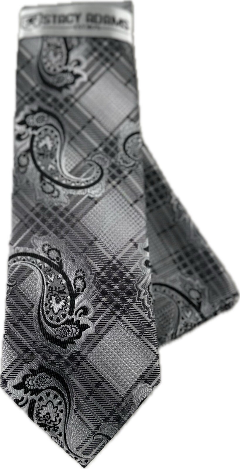 Stacy Adams Men's Tie Hanky Set Black Charcoal Gray Silver Plaids 3.25 ...