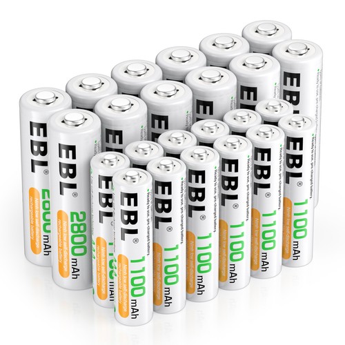 EBL 24 Batteries 12 AA 2800mAh + 12 AAA 1100mAh 1.2V NiMH Rechargeable ...