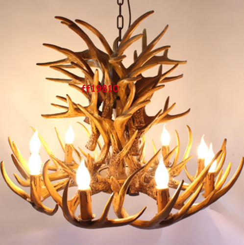 Rustic Deer Horn Antler Chandelier Hanging Pendant lamp Ceiling Light ...