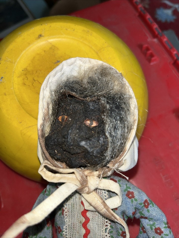 Vintage Dried Apple Face Doll Black Hand Made Folk Art 11” Holding ...