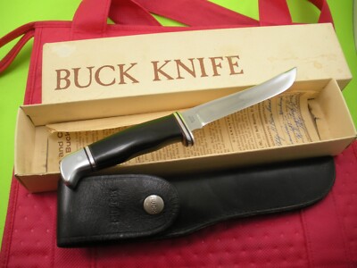 RARE 2 LINE INVERTED BUCK 105 PATHFINDER KNIFE W/ SHEATH LIGHTLY USED ...
