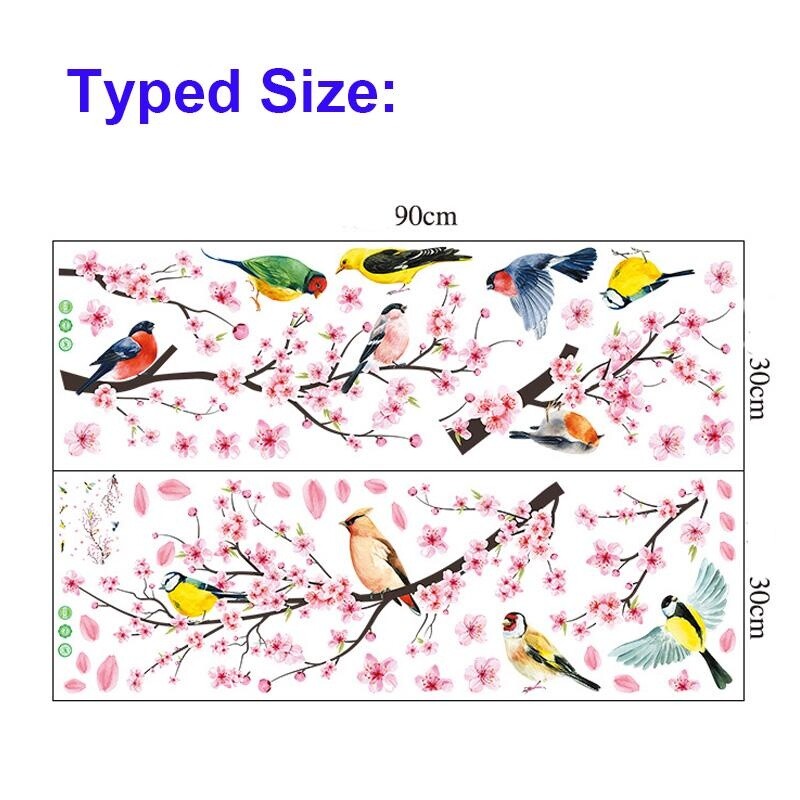 Large Cherry Blossom Branch Wall Stickers Pink Flower Bird Wall Decals ...