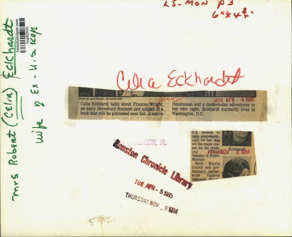 1983 Press Photo Wife of former U.S. Rep. Robert Eckhardt, Celia Eckhardt | eBay