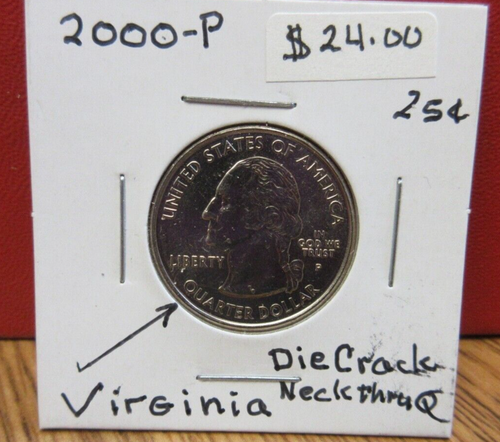 ERROR Die Crack 2000-P Virginia State QUARTER 25 cents COIN / Mint ...