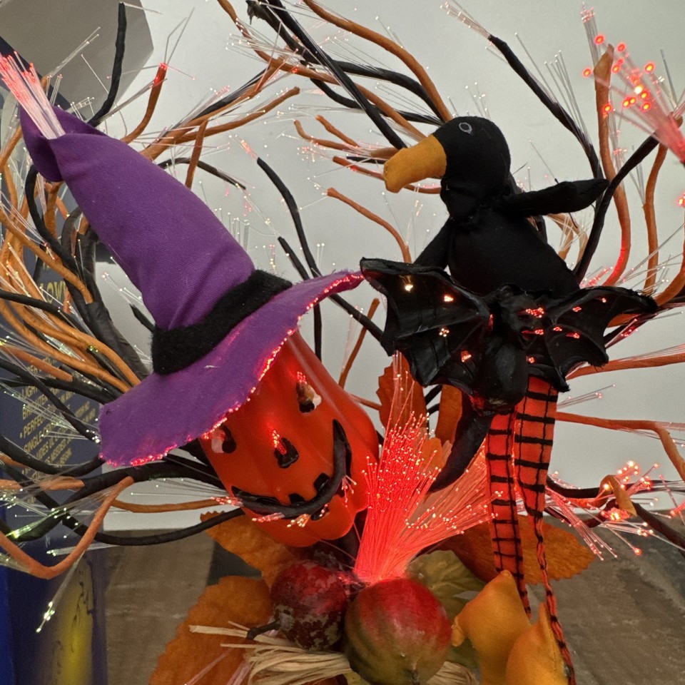 Vintage Fiber Optic Halloween Tree Spooky 17" Tabletop Pumpkin Ghost ...