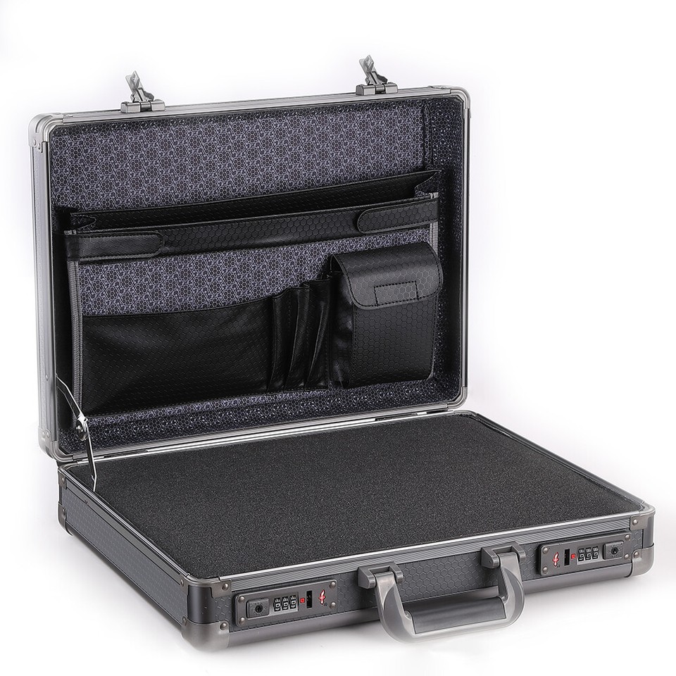Aluminum Hard Briefcase with Foam Grey Protection Business Flight ...