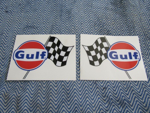 GULF RACING FLAG ORANGE BLUE LEFT RIGHT PAIR VINTAGE LOGO DECALS ...