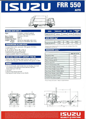 ISUZU FRR 550 AUTO SPECIFICATIONS BROCHURE 6/96 | eBay
