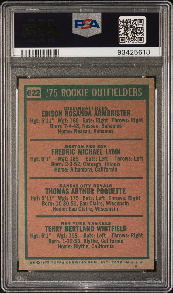1975 Topps Rookie Outfielders #622 PSA 3 VG - Fred Lynn RC MLB Baseball ...