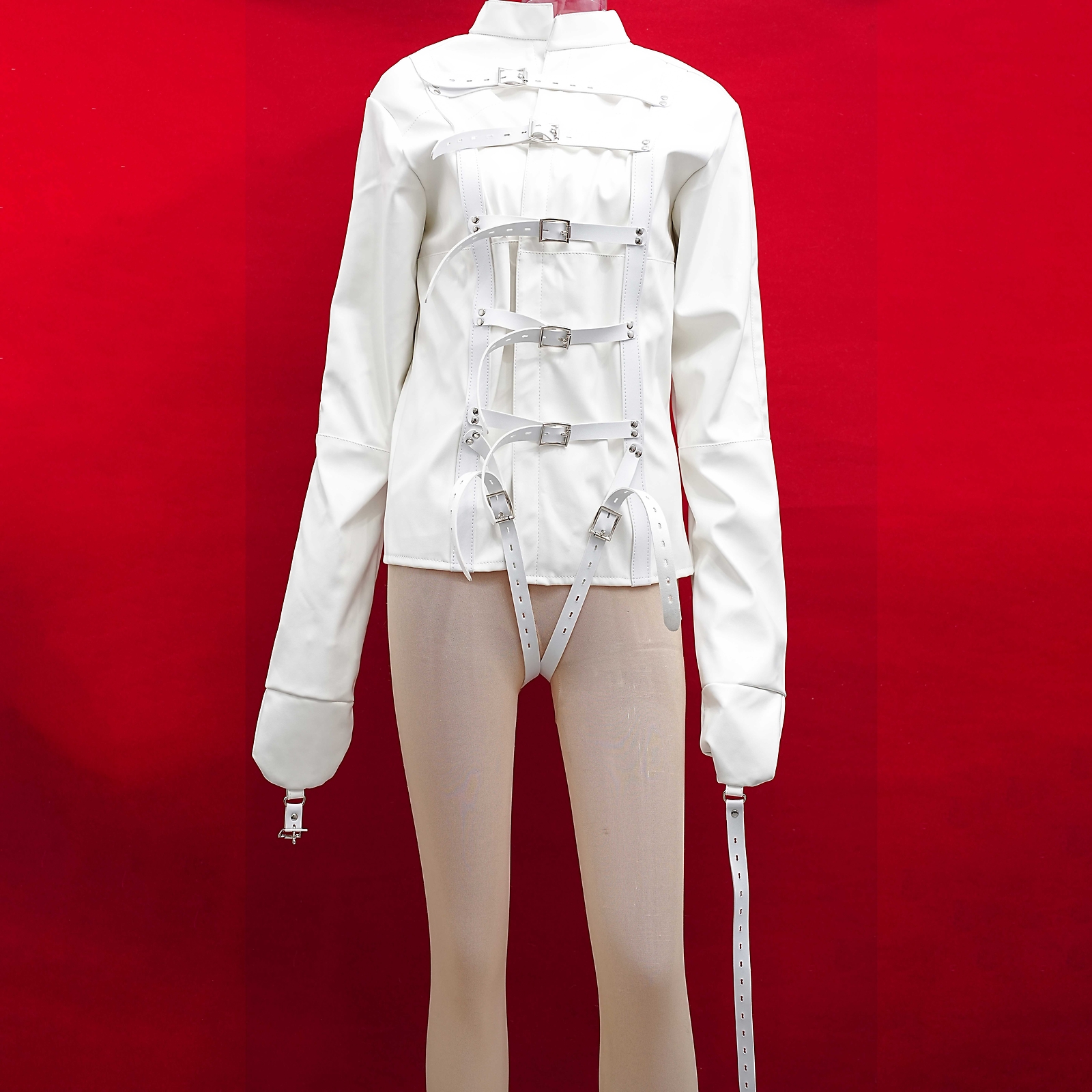 White Asylum Straight Jacket Costume S/M L/XL Body Harness Restraint ...