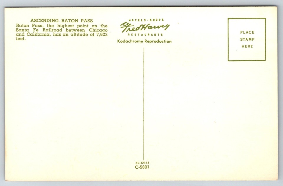 Fred Harvey Raton Pass Santa Fe Railroad Chicago To California Postcard ...