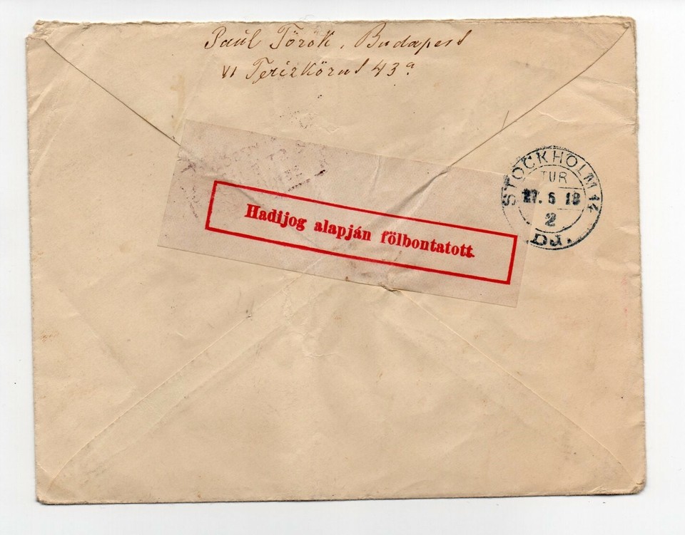 HUNGARY: Censored cover to Sweden 1918. Arr.canc. | eBay