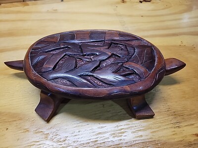 Vintage Hand Carved Sea Turtle Wooden Trinket Box | eBay