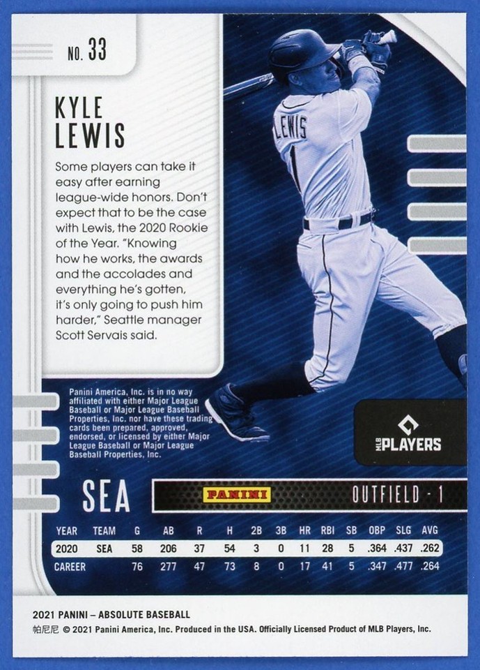 2021 Panini Absolute Green Foil Kyle Lewis Seattle Mariners #33 ...