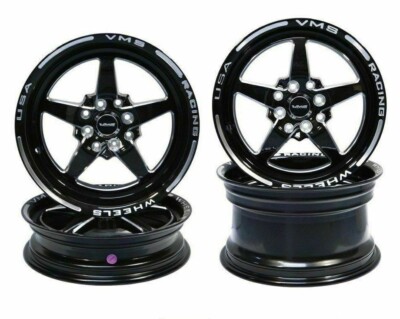 VMS Racing Black V Star Drag Wheels Rims Set 2x 15x3.5 2x 15x8 5x100 ...