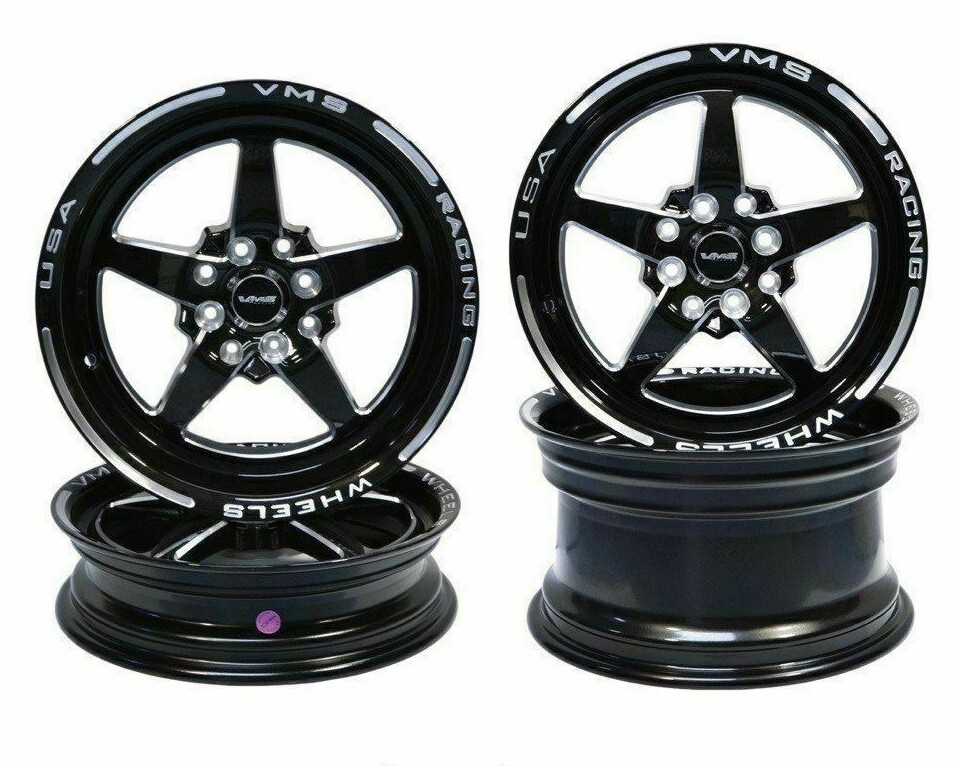 VMS V Star 5 Drag Pack Racing Wheels Rims 15X3.5 & 15x8 4X108 Fox Body ...
