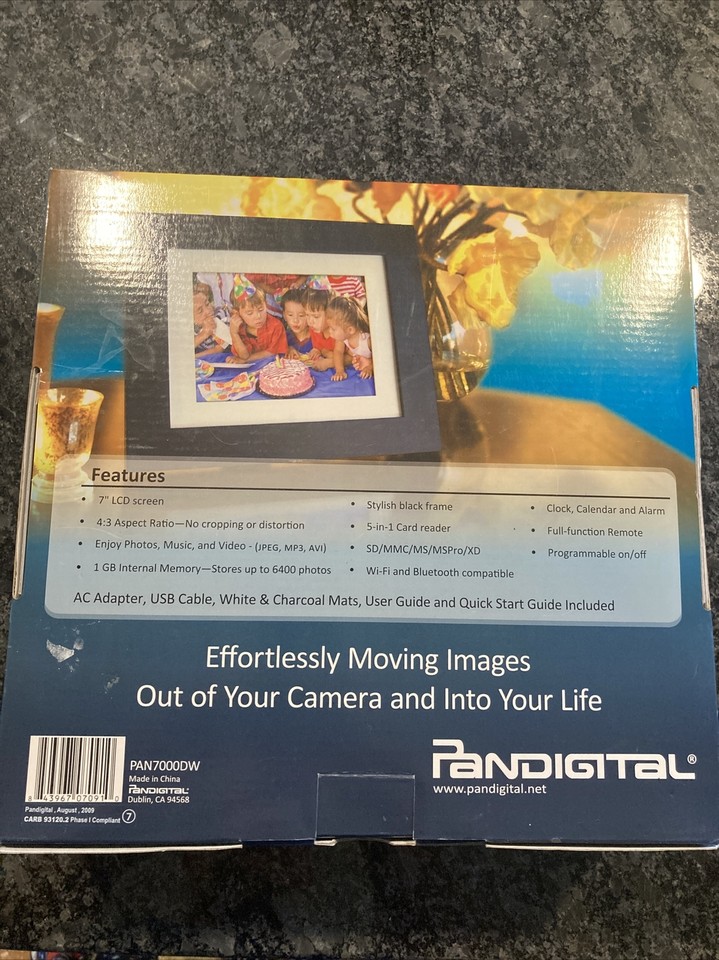 Pandigital PAN7000DW 7" Digital Picture Frame Bluetooth WiFi Compatible ...
