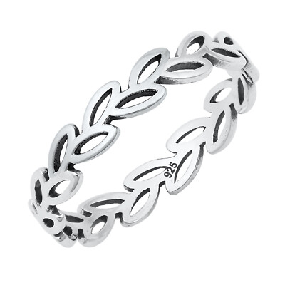 Solid 925 Sterling Silver 4mm Fern Leaves Eternity Band Ring Sizes 4-10 | eBay