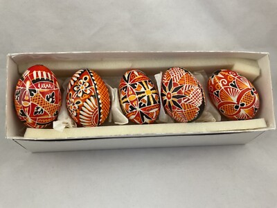 box of 5 hand decorated duck? egg shells batik technique czech | eBay