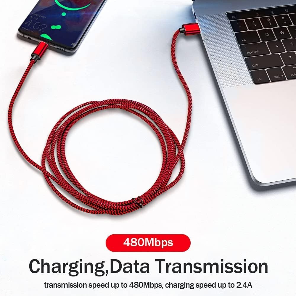 (1x) Red Braided 10ft USB Cable Rapid Charger Sync Wire Data Sync Co ...