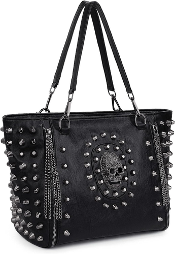 Bag Tote Skull Shoulder Purse Handbag Black Women Rivet Studded Ladies ...