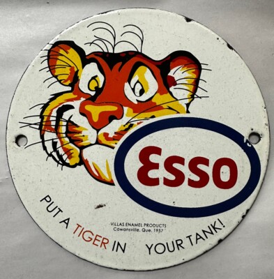 Porcelain Esso Sign, Oil Advertising, Esso Tiger, NEW | eBay