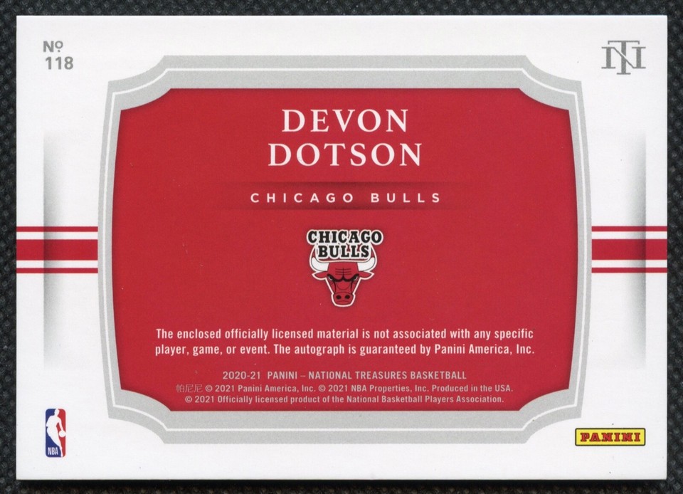 2020-21 Panini National Treasures Devon Dotson 21/75 3 Color Patch Auto ...
