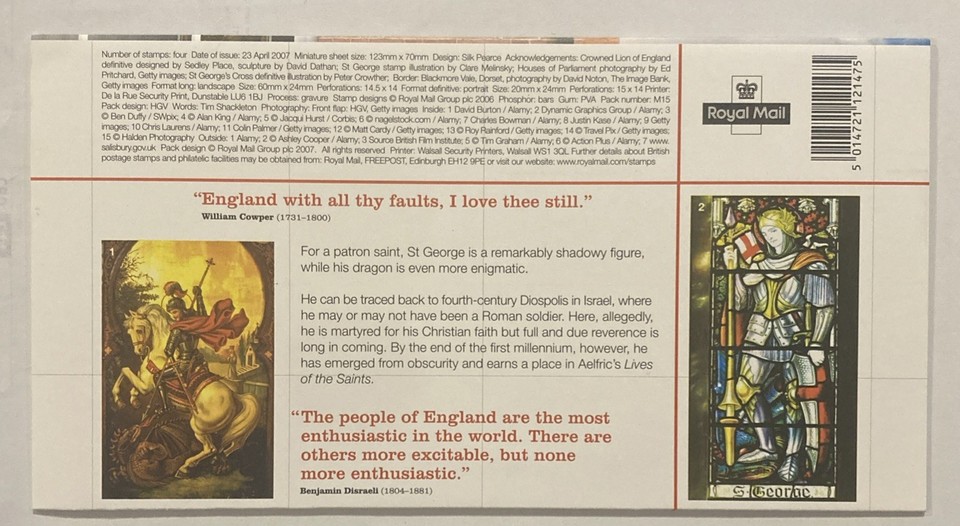 2007 Celebrating England Face Value £4.26 RM Presentation Pack M15 MNH ...