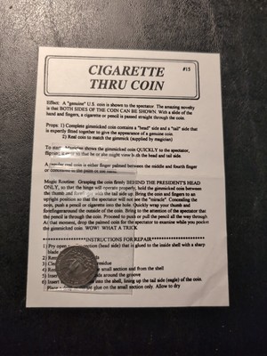 CIGARETTE THRU COIN Crayon Through Quarter Magic Trick One Sided Spring ...