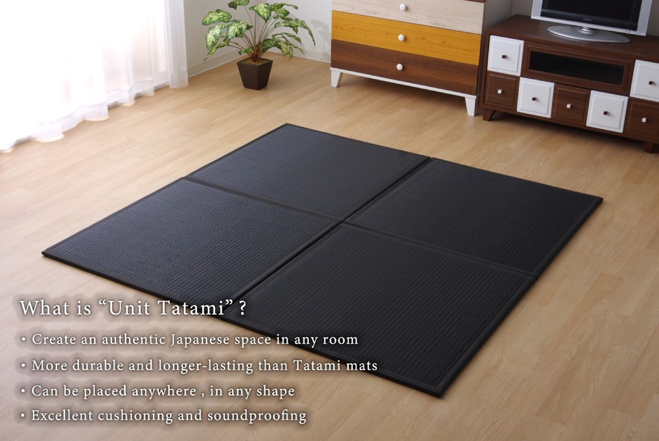 IKEHIKO Water Wipeable Tatami Mat Rug Carpet PP Unit Tatami Black Japan ...