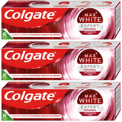 3 COLGATE MAX WHITE EXPERT ORIGINAL Whitening Toothpaste 75ml | eBay
