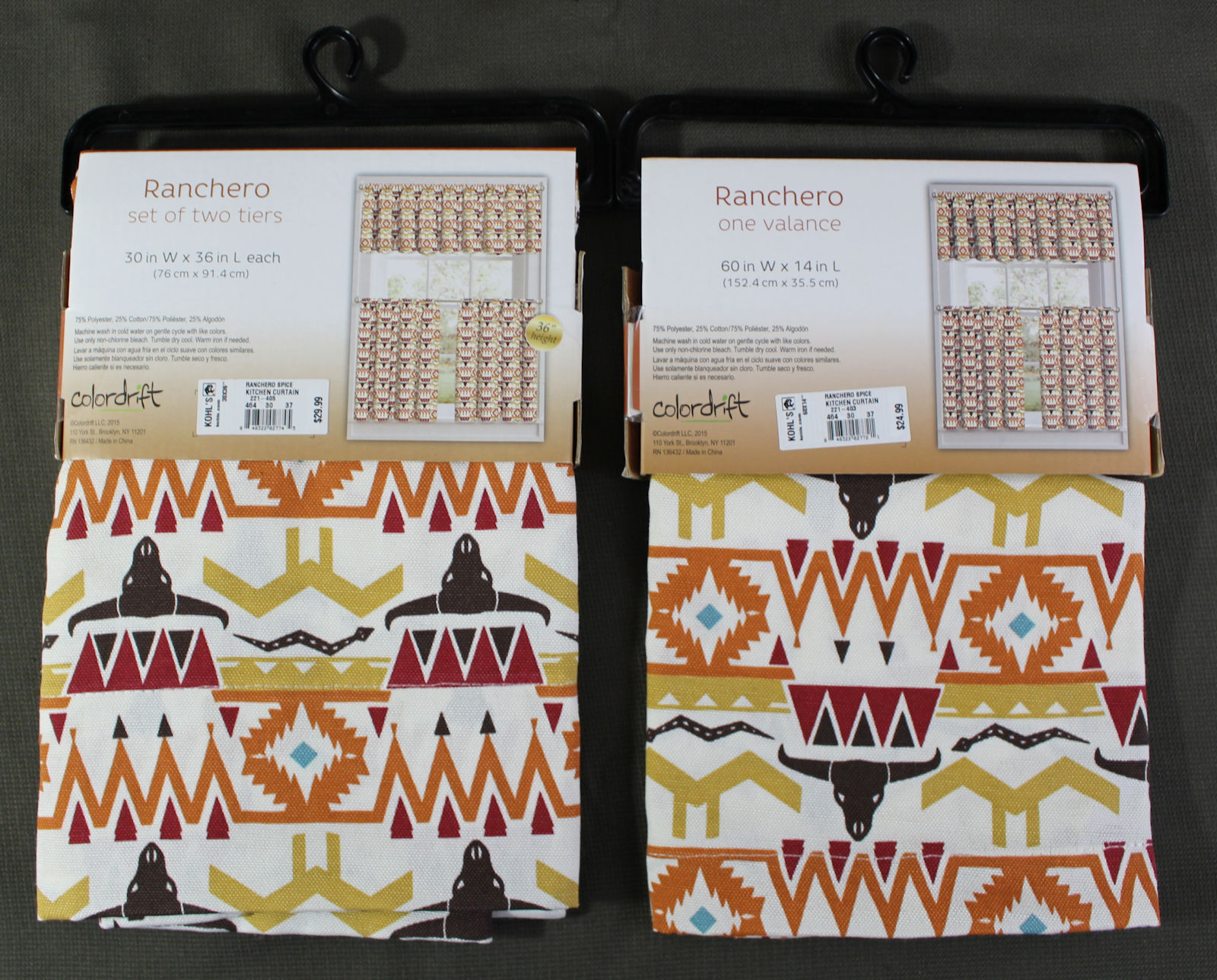 Colordrift Ranchero Curtains 30" X 36" Two Tiers & Valance 60" X 14 ...