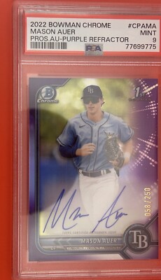 MASON AUER 2022 BOWMAN CHROME Purple Auto Refractor 1/250 PSA 9 Tampa ...