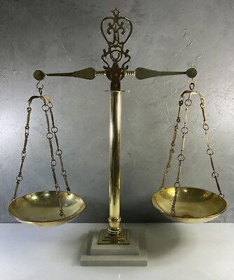 Vintage Brass Balance Scale 29" Tall Double Marble Pedistal RARE | eBay