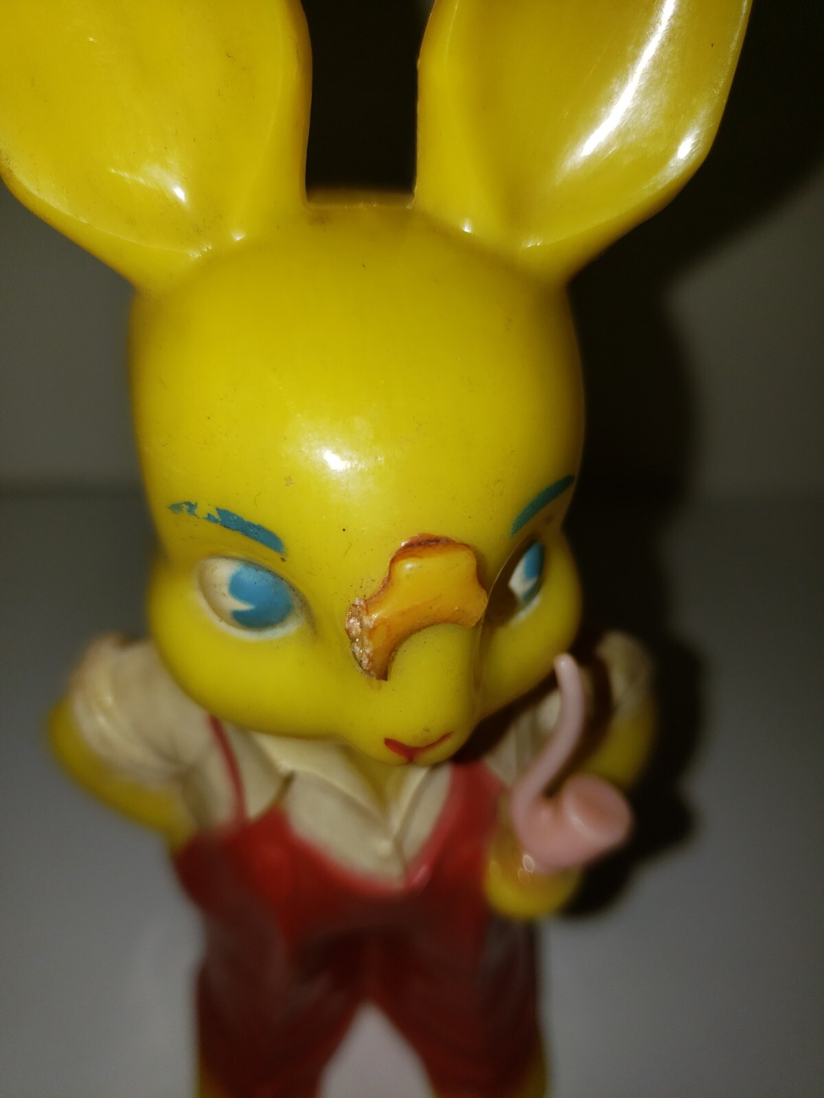 Vintage Knickerbocker Pink Easter Bunny Rabbit in Overalls Plastic ...